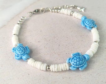 Sea Turtle Anklet, Abalone Shell Anklet, Dark Blue Sea Green Beaded ...