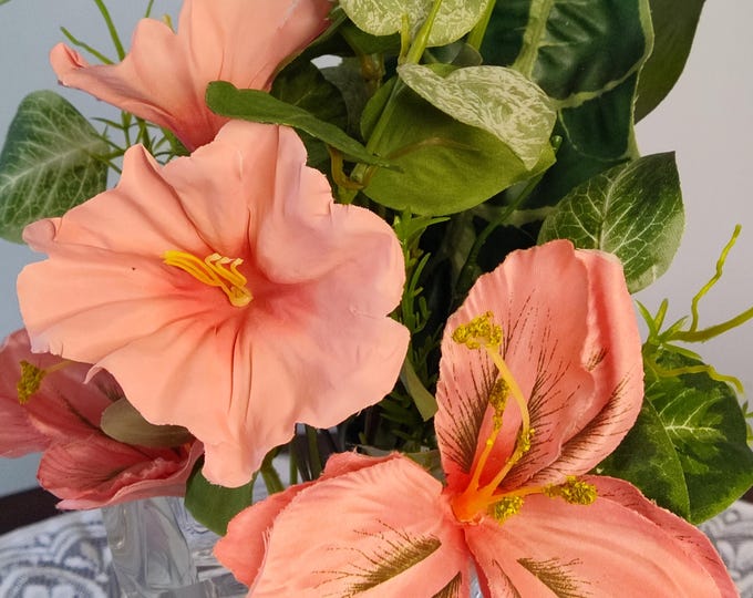 Hibiscus Coral-pink Flower Bouquet, Tropical Decor, Tropical Wedding ...