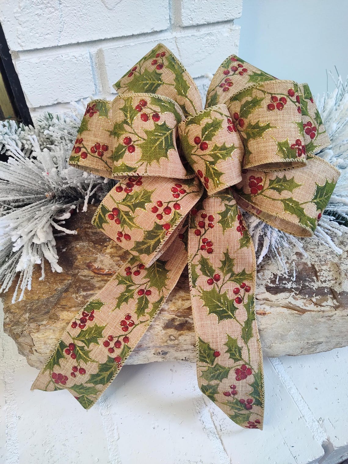 Christmas Bow, Holly Berry Bow, Classic Bow, Holiday Bow, Rustic Bow ...