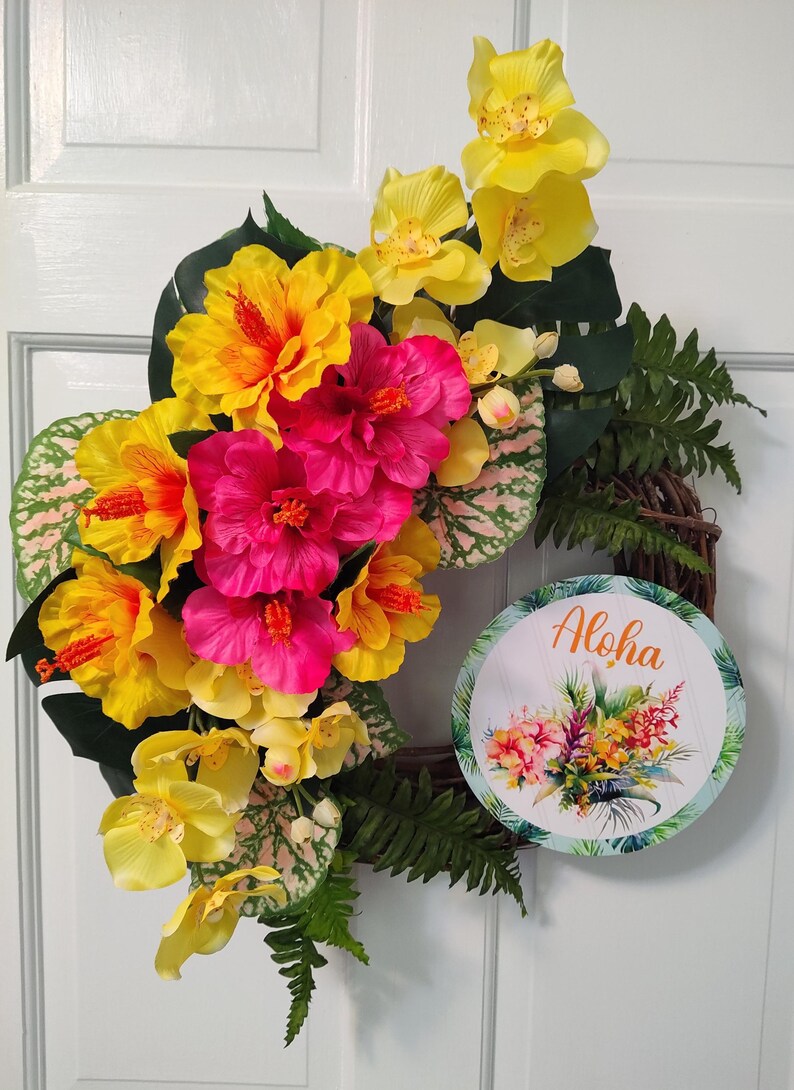 Tropical Aloha Grapevine Wreath, Hibiscus Aloha Wreath, Summer Aloha ...