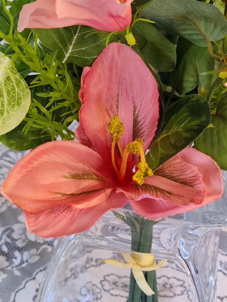 Hibiscus Coral-pink Flower Bouquet, Tropical Decor, Tropical Wedding ...