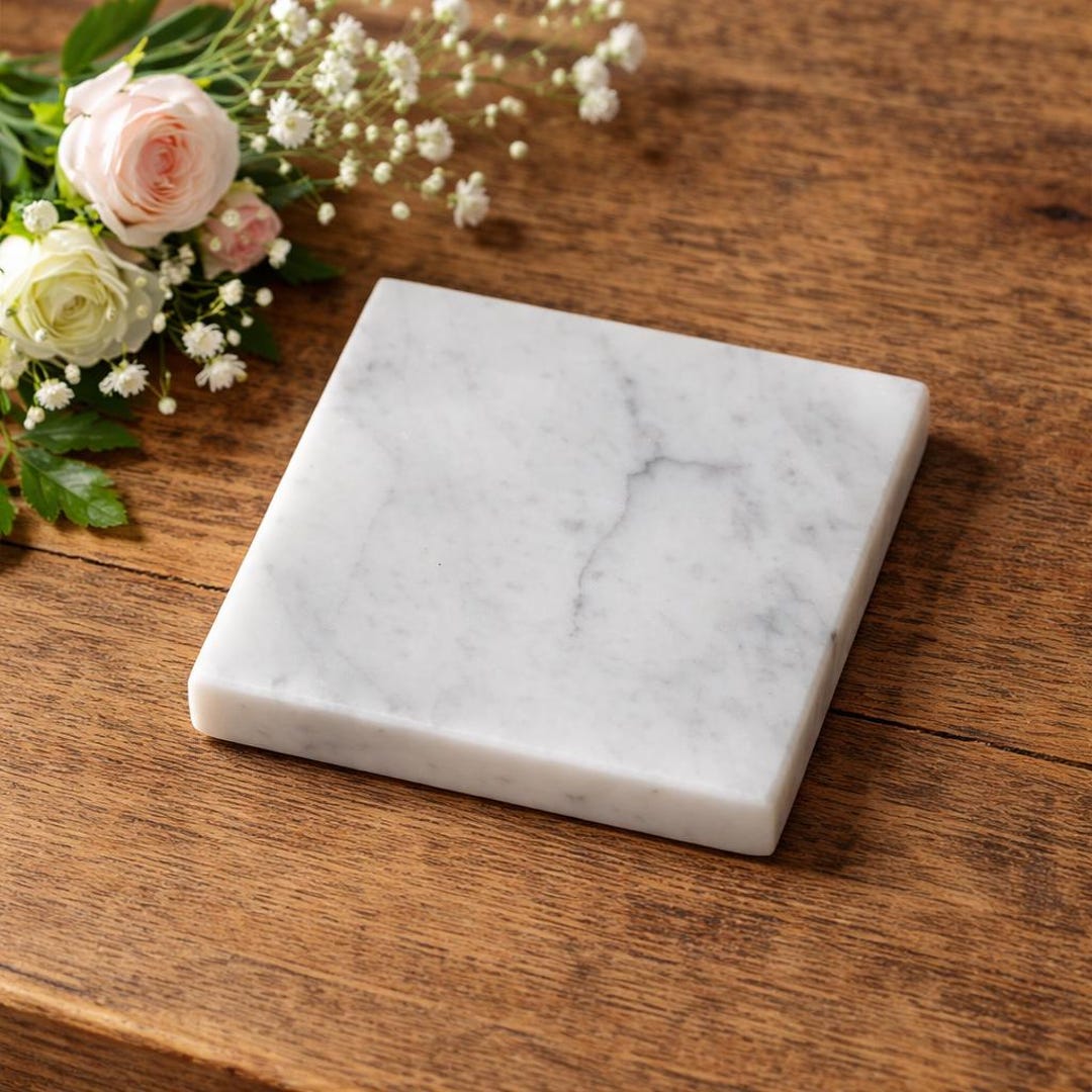 Set of White Carrara Marble Coasters – Handcrafted Natural Stone ...
