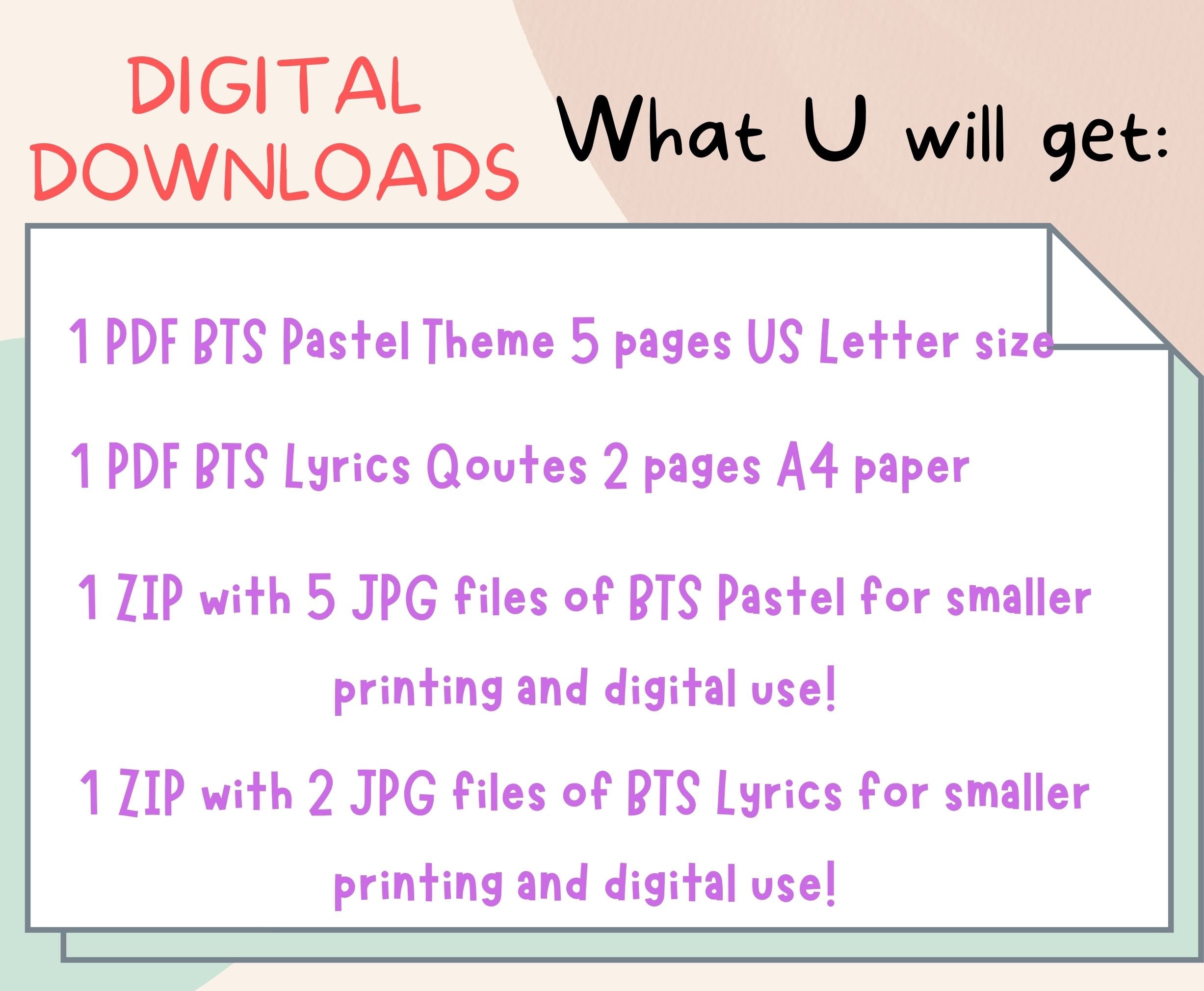 Printable BTS Stationery Pastel Set US Letter Size Pdf, Instant ...