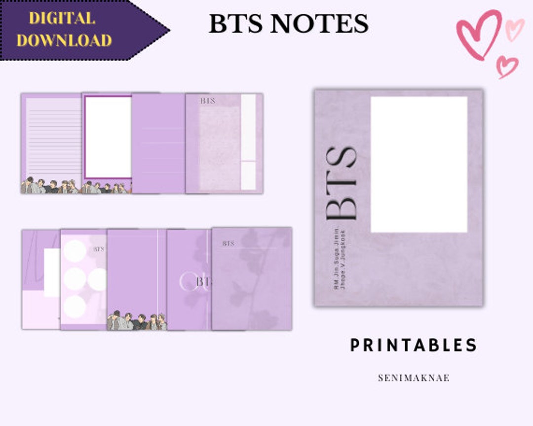 BTS Notes Pages, Purple Journal, Printables, Pdf, Png, US Letter Size ...