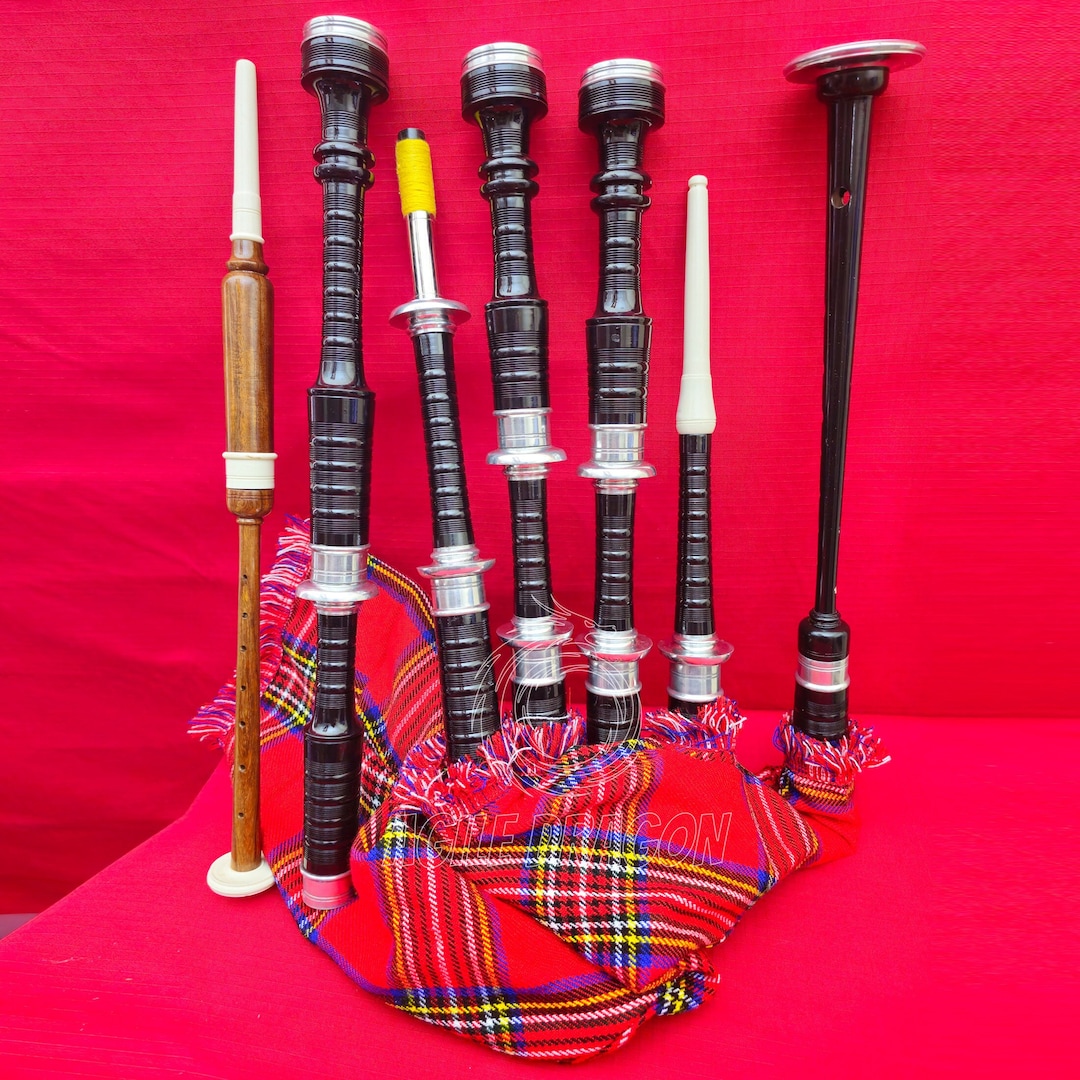 Full Size Great Highland Scottish Bagpipe Silver Mounts Black Finish ...