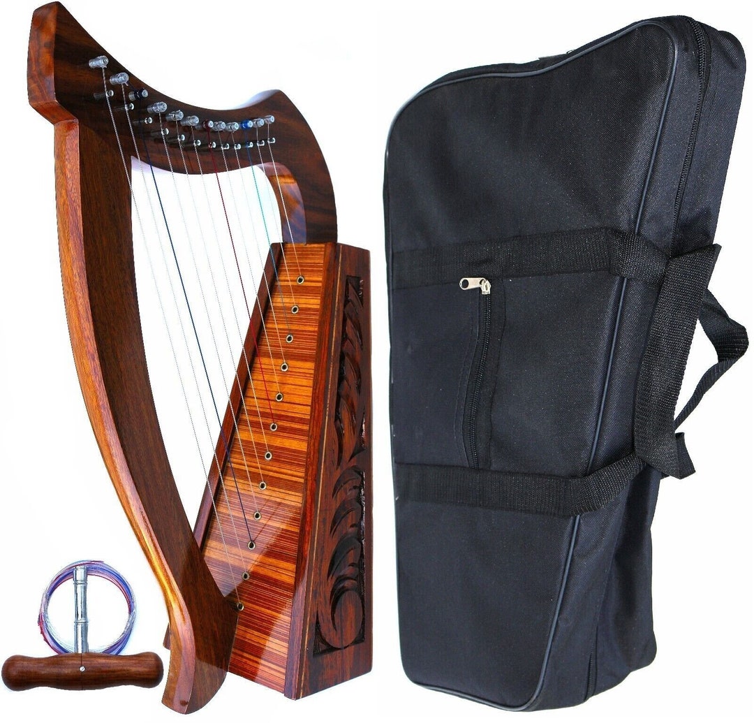 12 String Harp Irish Celtic Highland Solid Rosewood Natural Shape Nylon ...