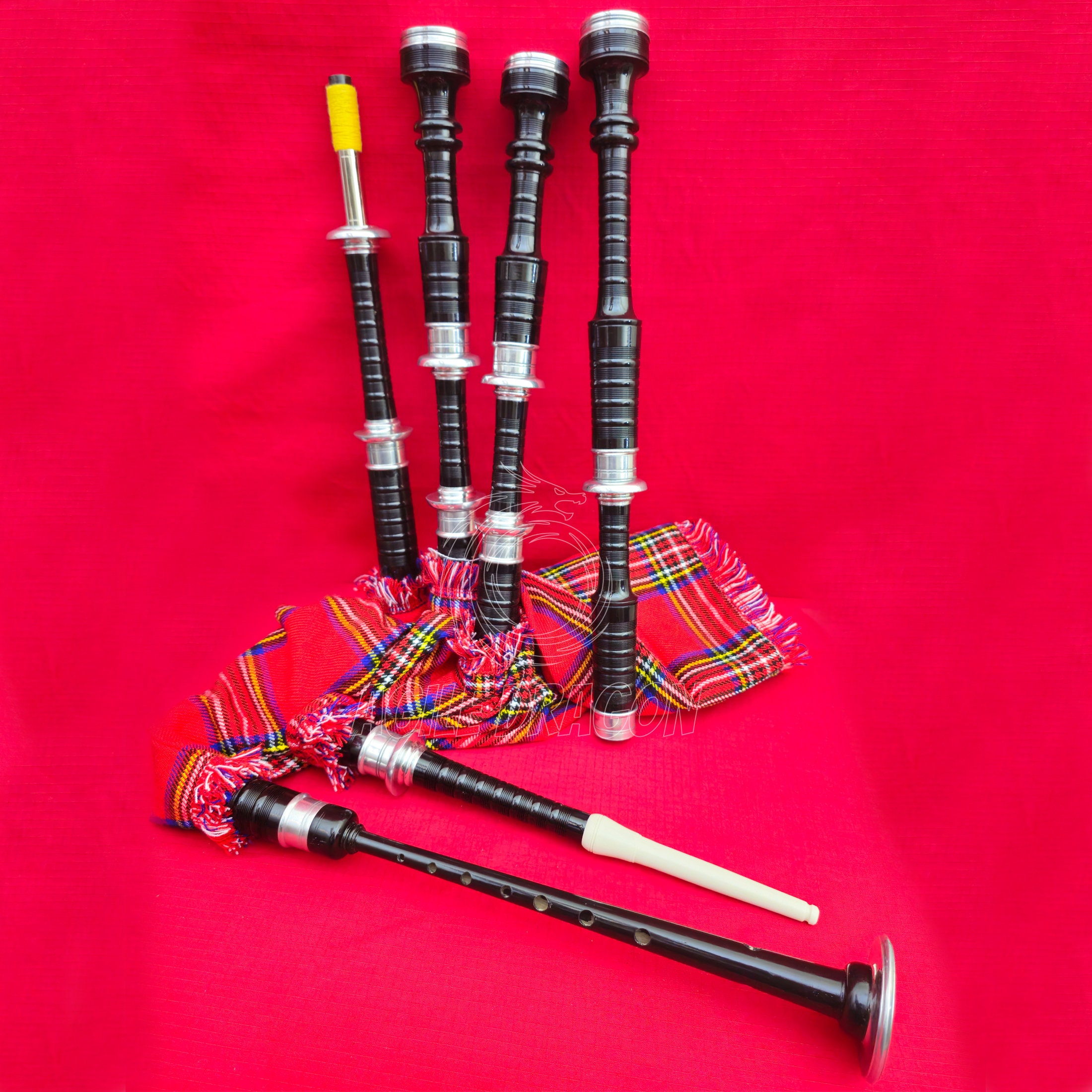 Full Size Great Highland Scottish Bagpipe Silver Mounts Black Finish ...