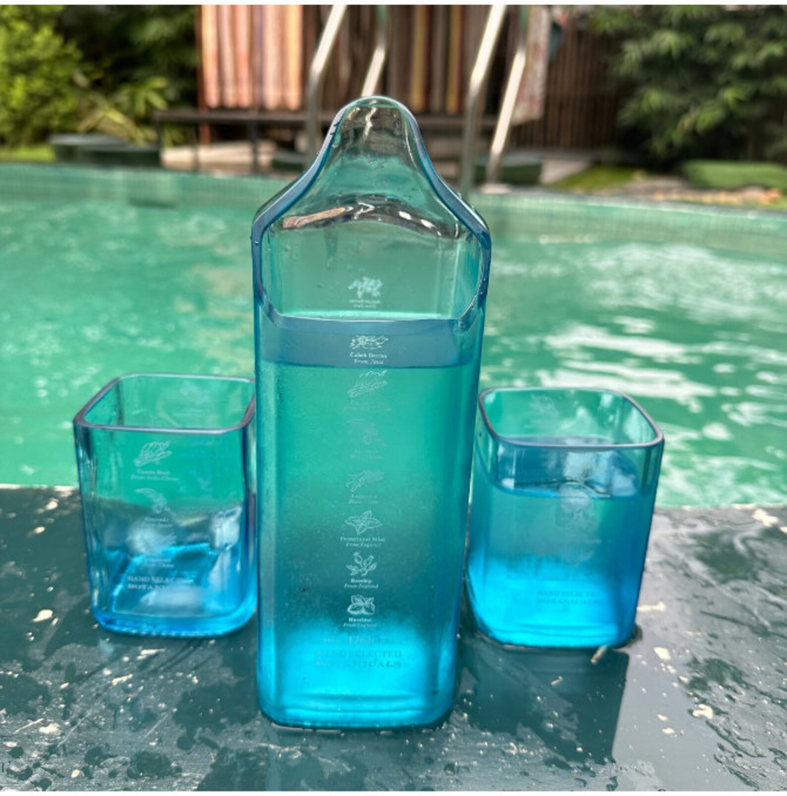 Upcycled Bombay Sapphire Gin Bottle Glasses With Jug – Handmade ...