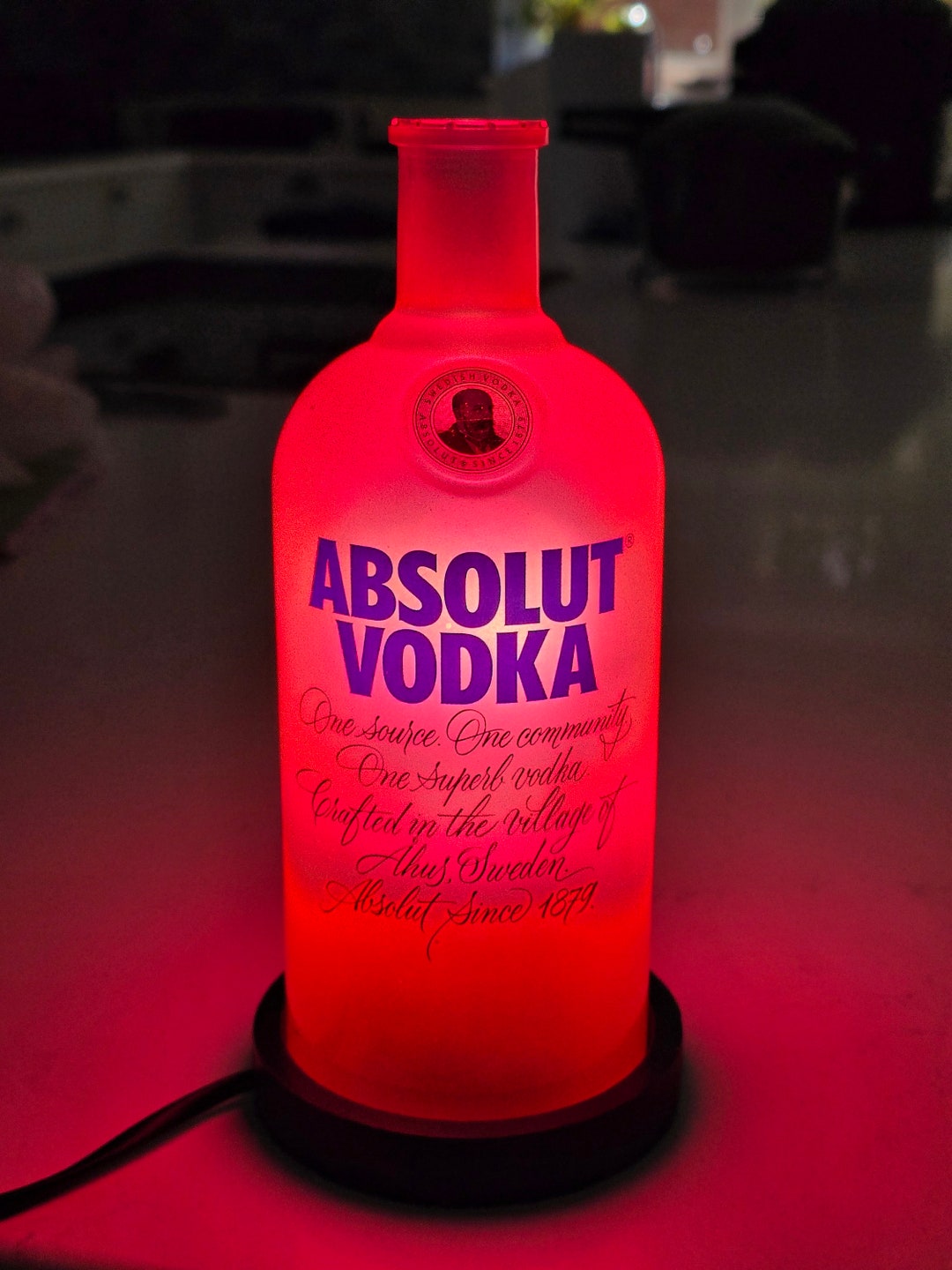 Upcycled Absolut Vodka Bottle Lamp - Colourful Table Lamp, Unique ...