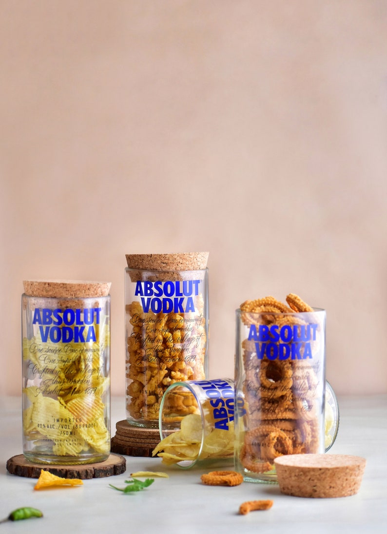 Upcycled Absolut Vodka Jar: Eco-friendly Kitchen Storage With Cork Lid ...