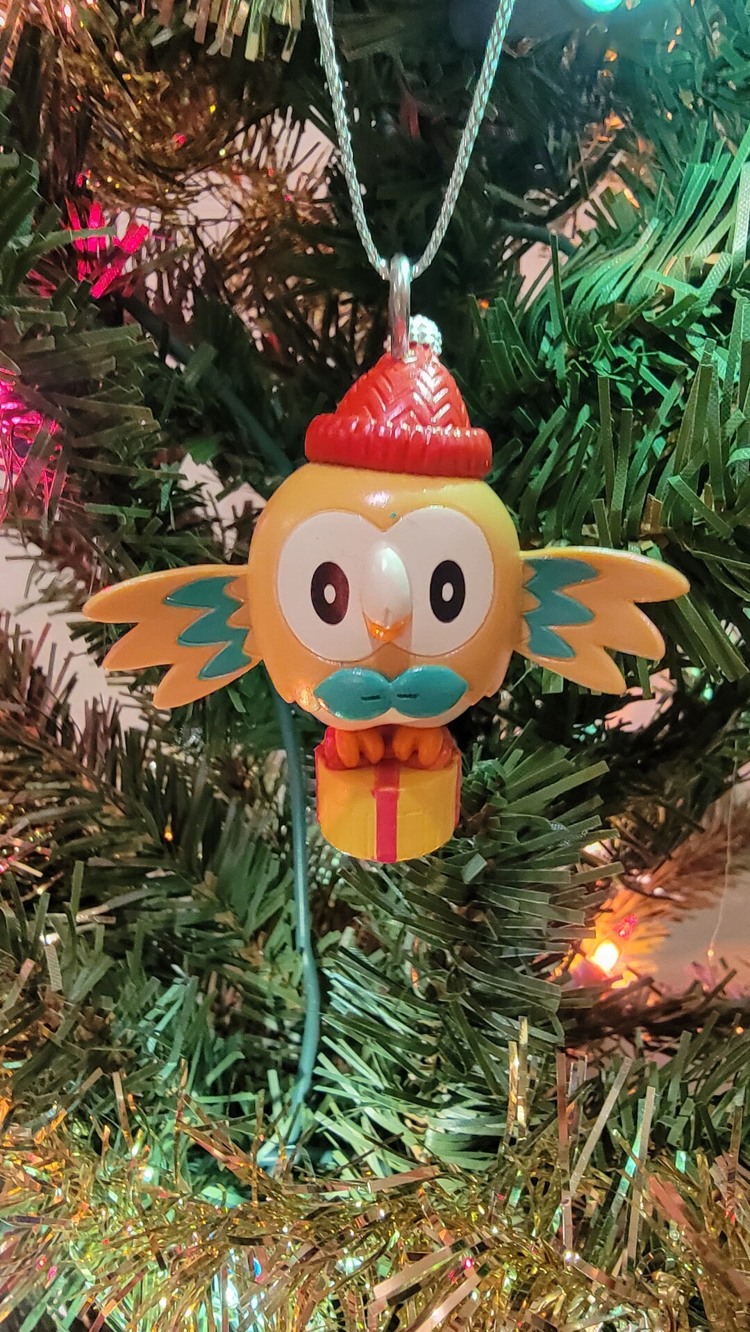 Custom Pokémon Festive Rowlet Delivering Present Christmas Ornament - Etsy