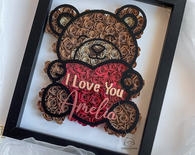 Teddy Bear Flower Box Frame Paper Rose Shadow Box Gift for Newborn ...