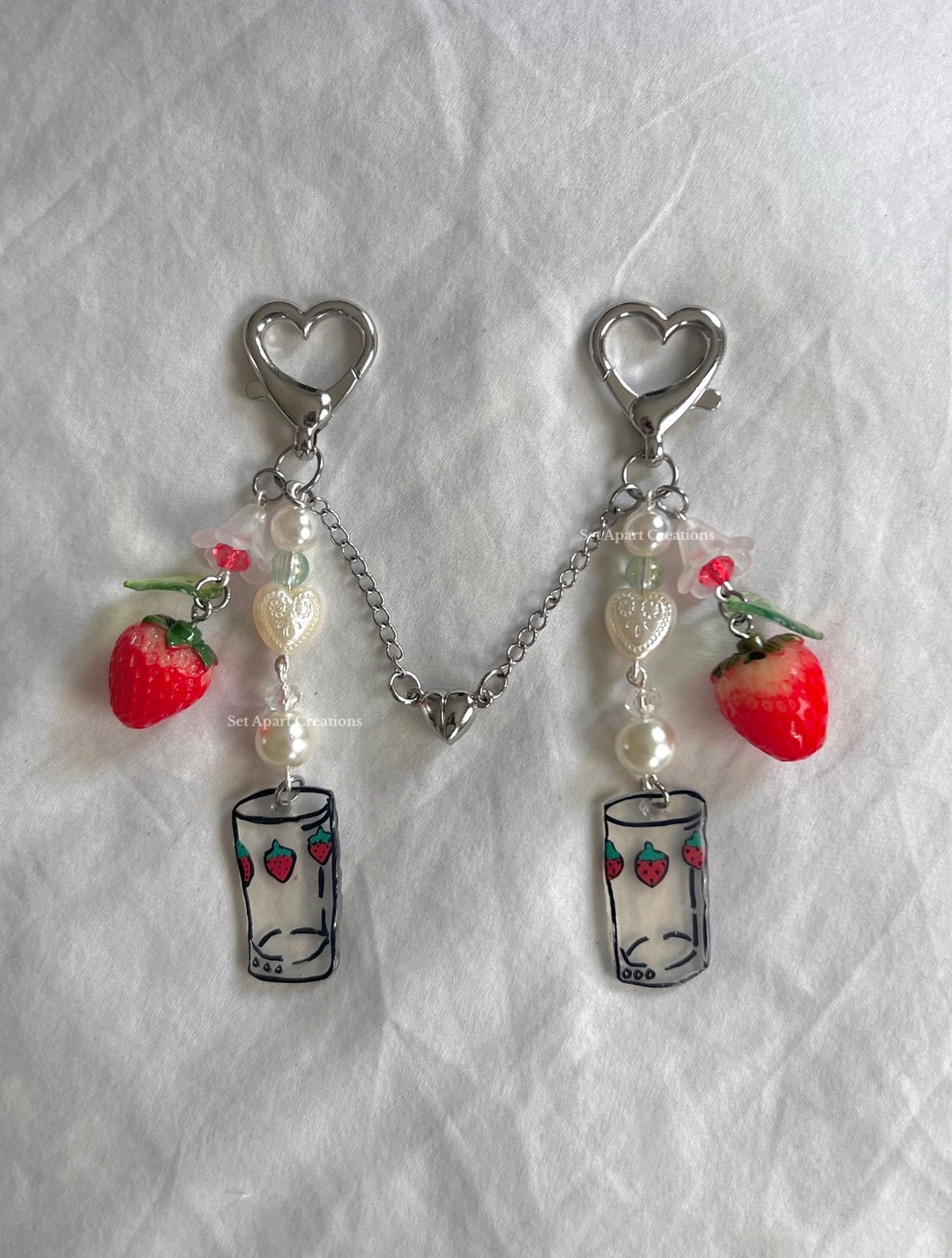 Nana & Hachi Matching Keychains Strawberry Glass Cups - Etsy