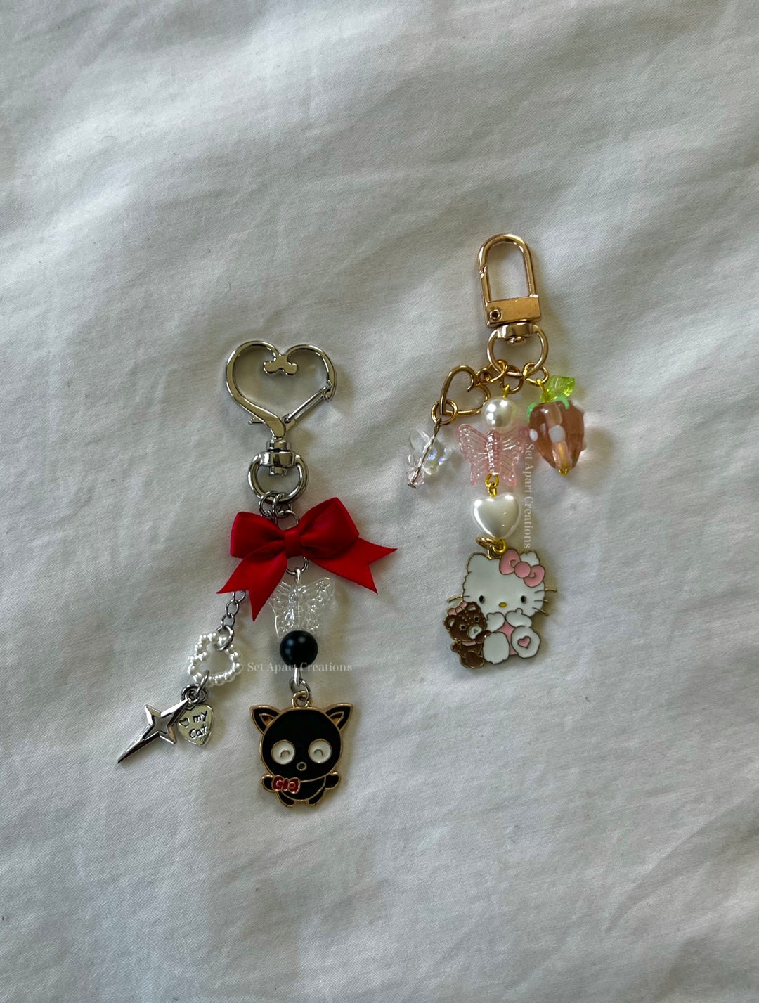 Hello Kitty & Chococat Keychains San-rio Inspired - Etsy