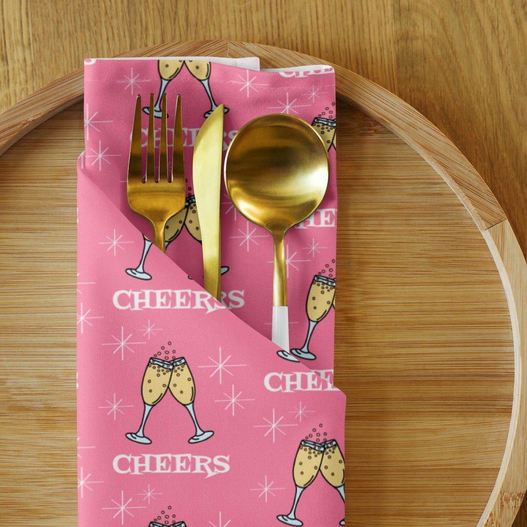 Cheers Napkin Set, Retro Pink Cocktail Hour Decor, Atomic Star ...
