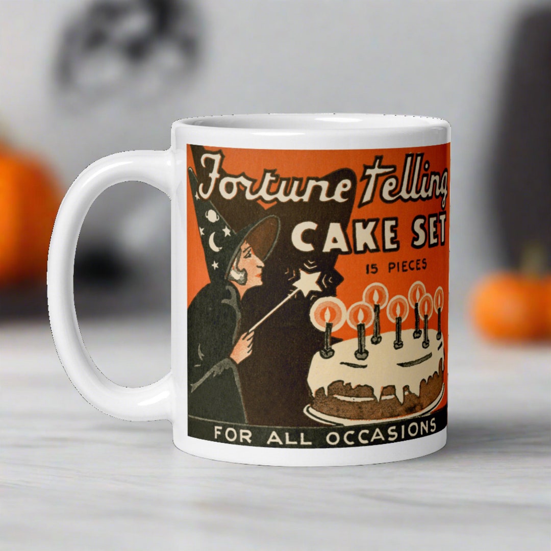 Halloween Mug Fortune Telling Witch Cake Set Retro Vintage Halloween ...