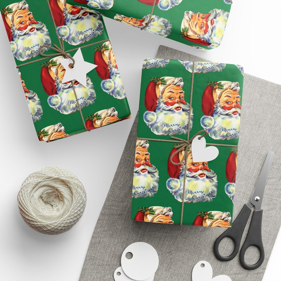 Merry Christmas Santa Gift Wrap Paper Retro Vintage Print Unique Cute ...