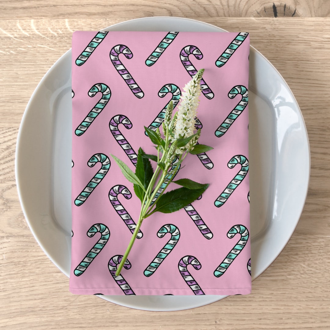 Pastel Candy Canes Cute Christmas Print Cloth Reusable Napkins - Etsy