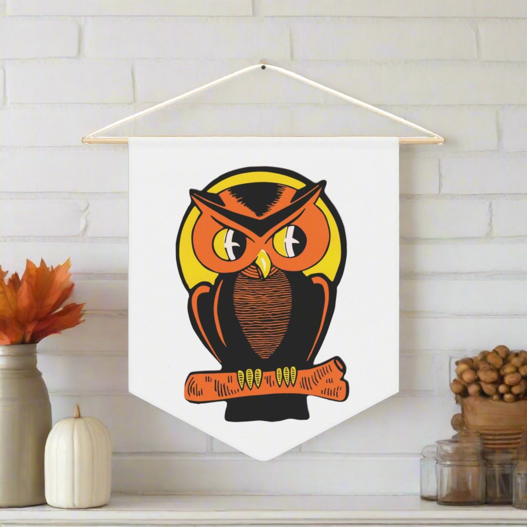 Pennant Banner, Halloween Wall Hanging, Orange Owl Retro Vintage Home ...