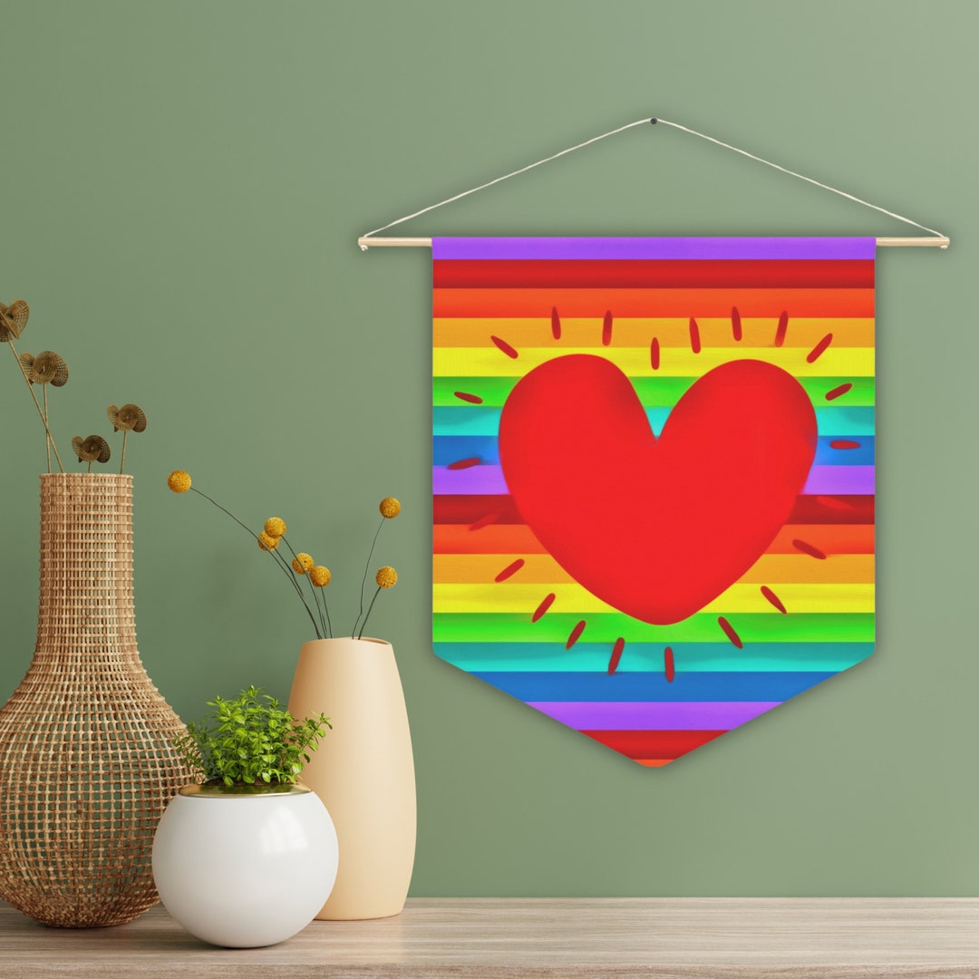 Rainbow Pride Pennant Banner Red Heart Wall Home Decor Wall Hanging ...