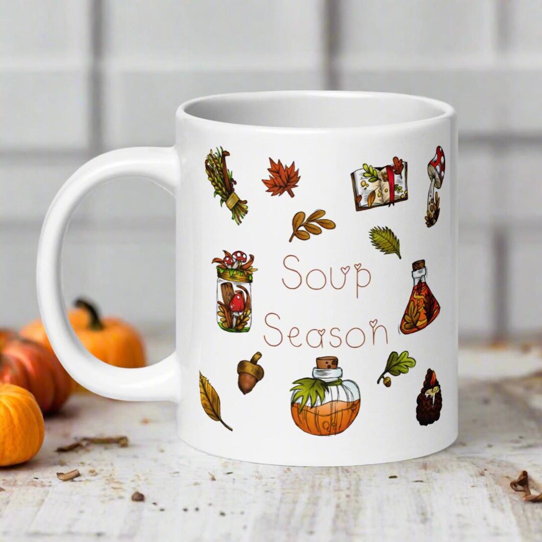 Soup Season Mug, Autumn Leaf Design, Gift for Friend, Glossy Ceramic ...