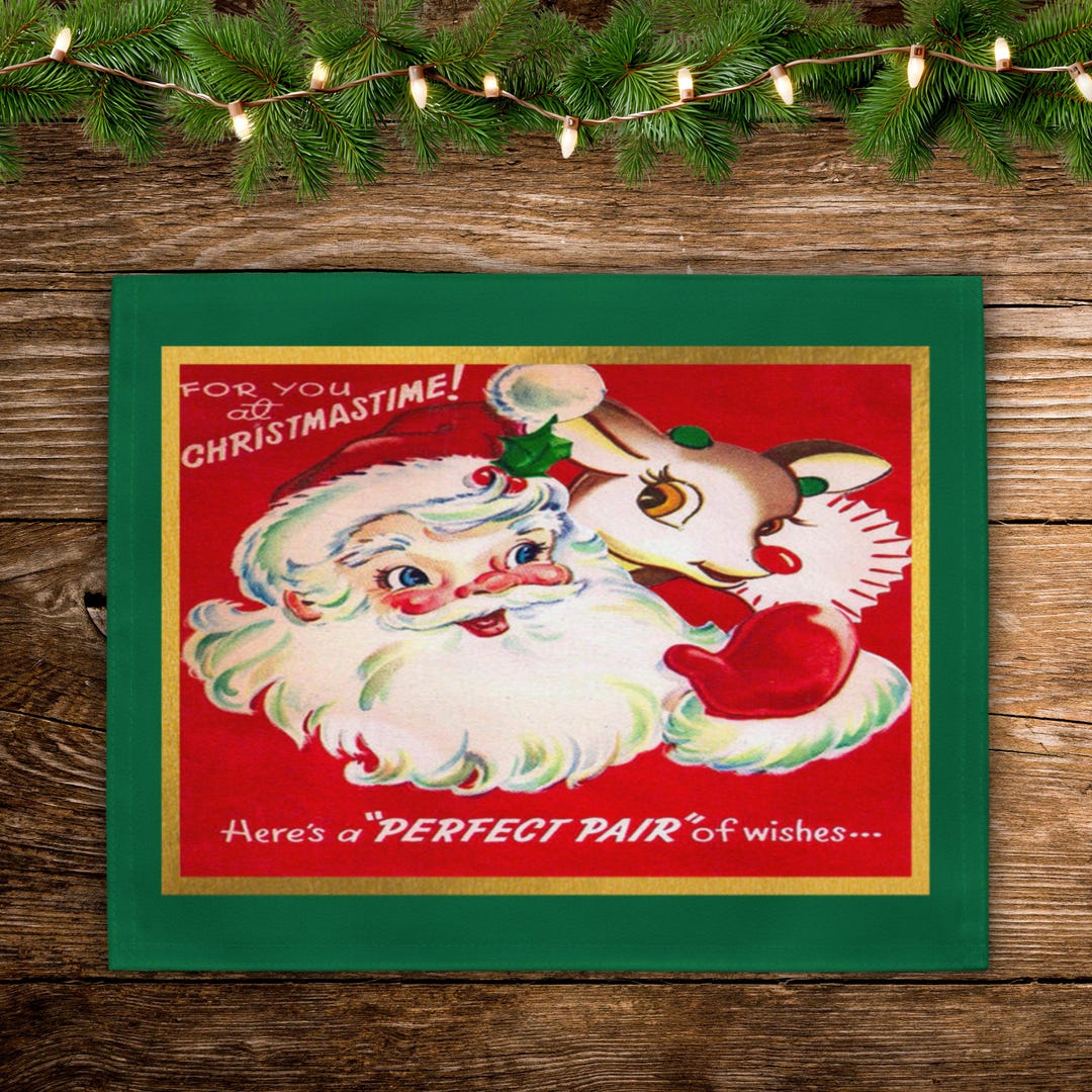 It’s Christmastime! Retro Santa & Rudolph Placemats Set of 4 ...