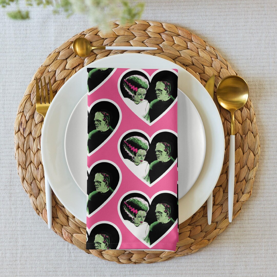Bride of Frankenstein and Monster Pink Cloth Napkins - Set of 4, Gothic ...