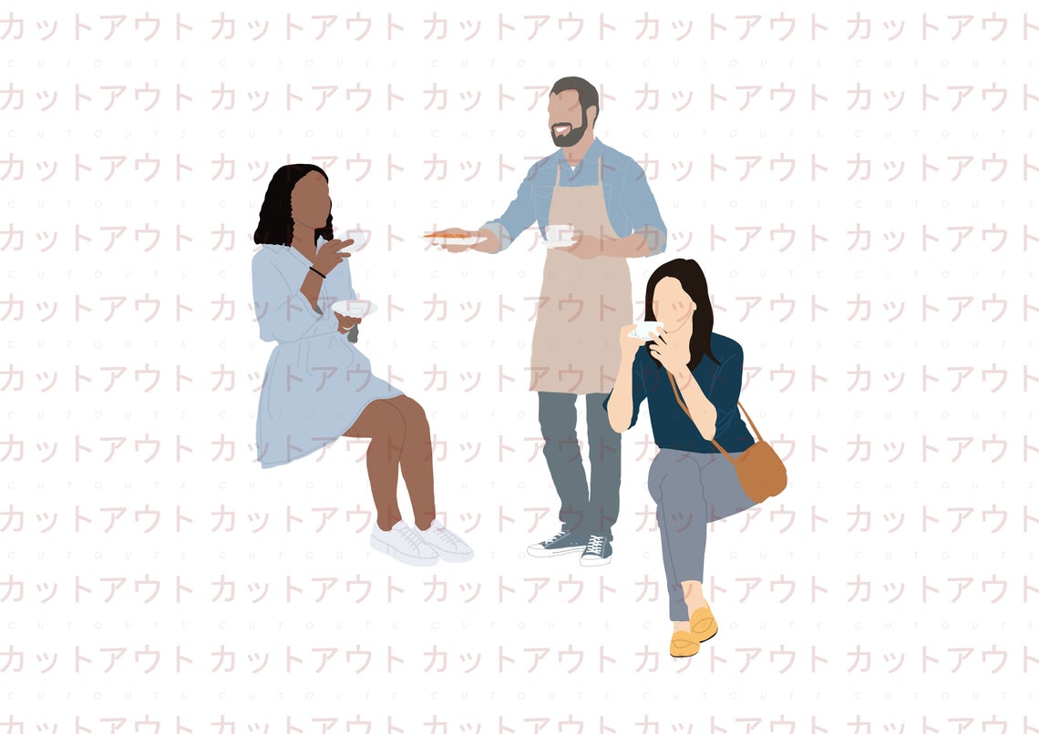 Flat Vector Illustration People Human Cutouts for Visualisation cafe ...