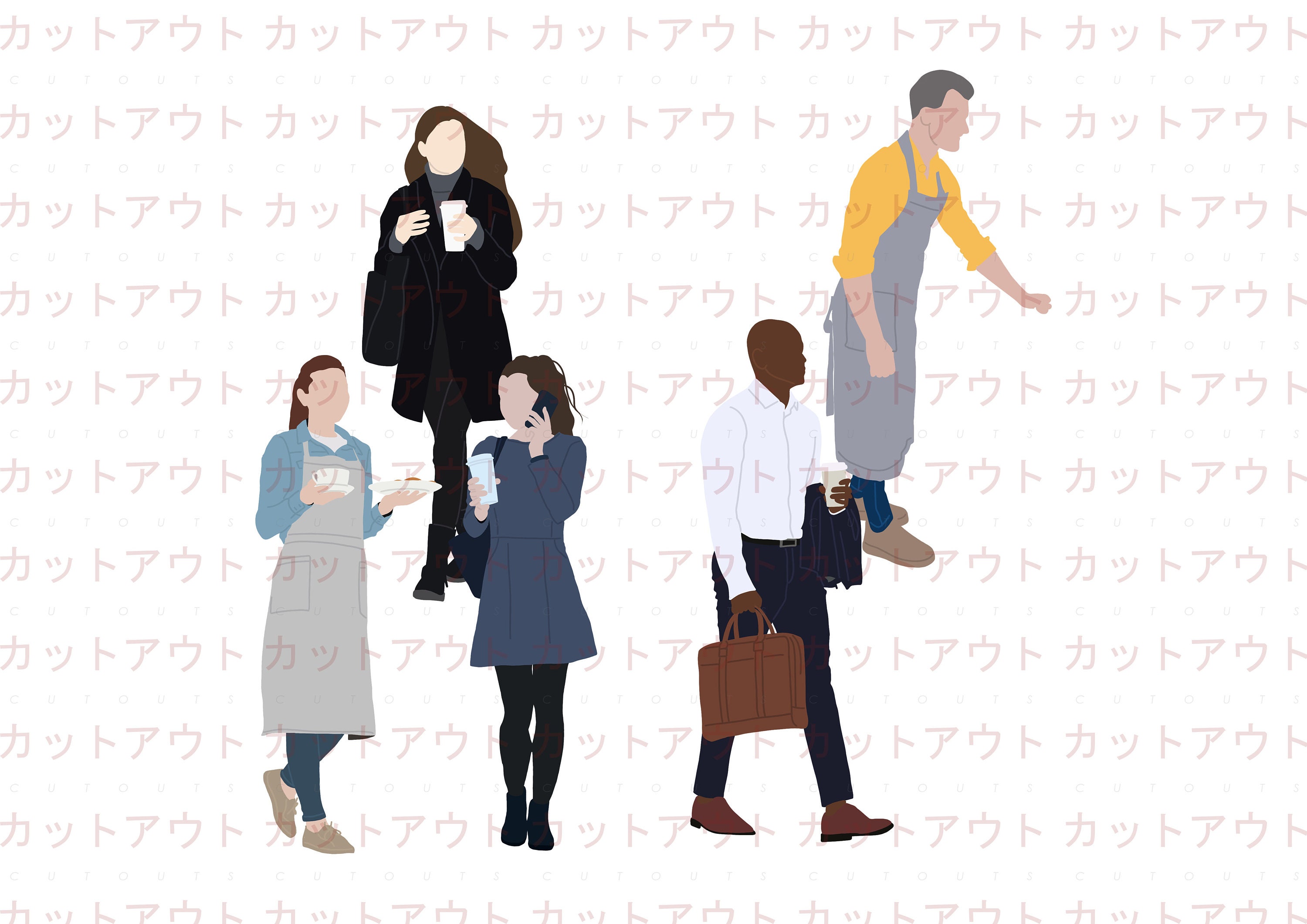 Flat Vector Illustration People Human Cutouts for Visualisation [cafe ...