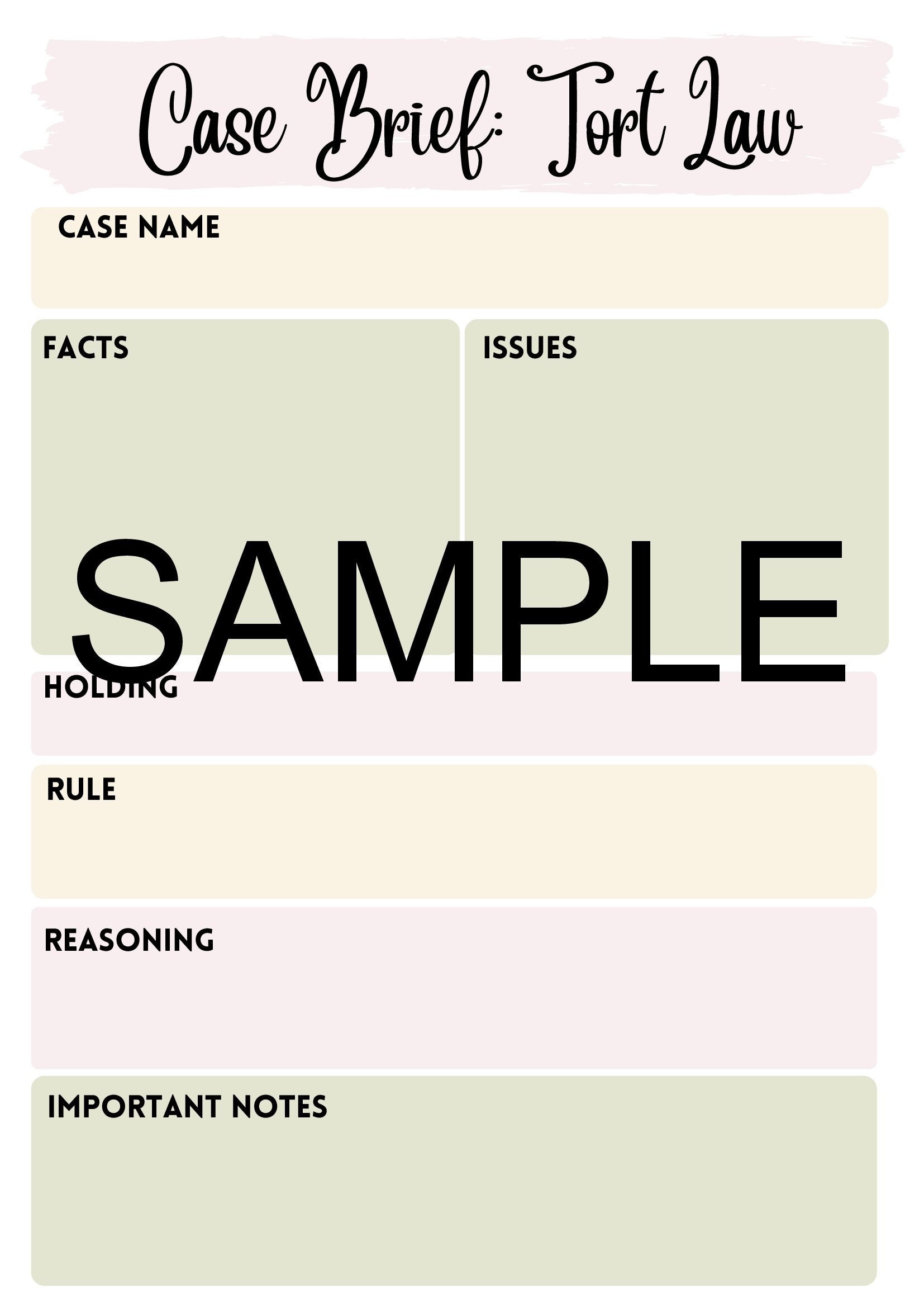 Law School - Case Brief Bundle Template PDF Printable, Law Student ...