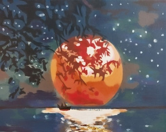Moon Over Water Painting - Etsy