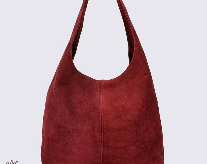 Slouch Leather Bag in BURGUNDY. Large Shoulder Leather Bag. Boho Bag ...
