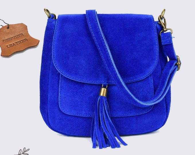 Small Leather Bag in Dark Cobalt Blue. GENUINE Leather Shoulder or Crossbody Bag. Royal Blue ...