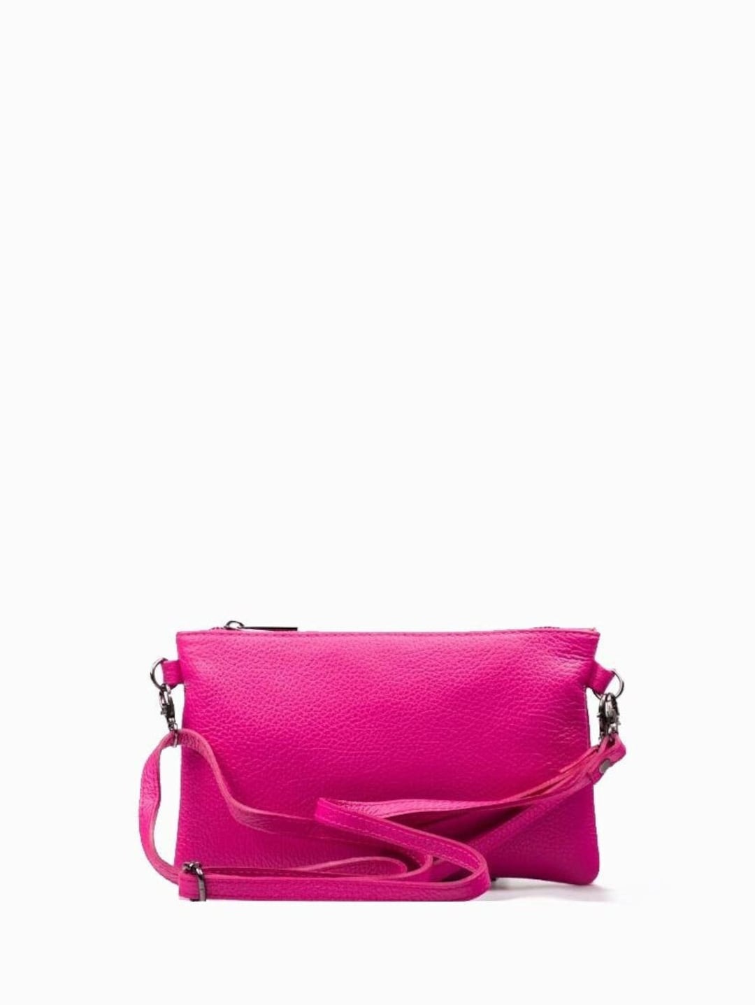 Fuchsia Leather Crossbody Bag: Top Zip Genuine Leather Clutch - Etsy