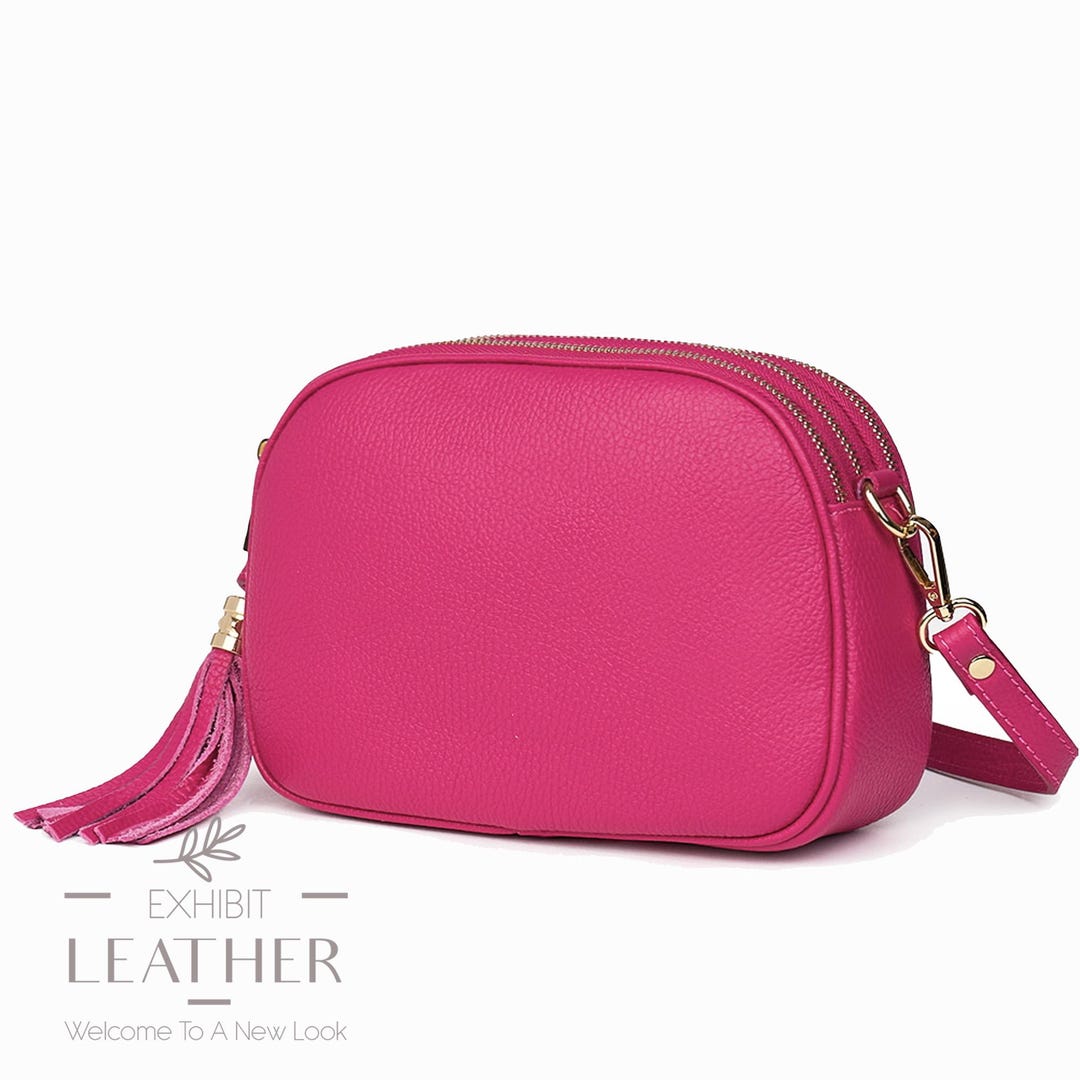 Fuchsia Leather Crossbody Bag: Hot Pink Tassel Purse - Etsy