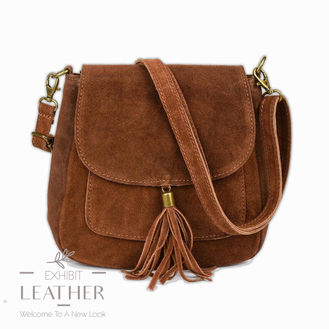 Suede Leather Crossbody Bag: Brown Top Zip Purse With Tassel - Etsy