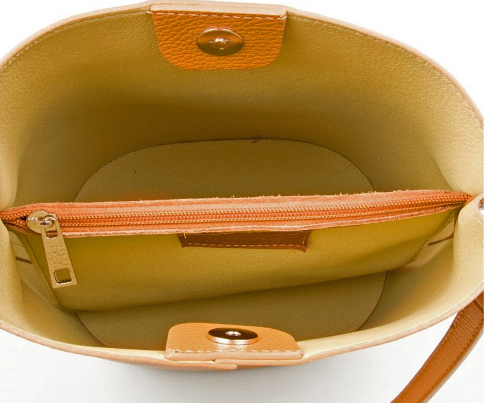 Cognac Brown Leather Bucket Bag: Tan Shoulder Bag With Silver Fittings ...