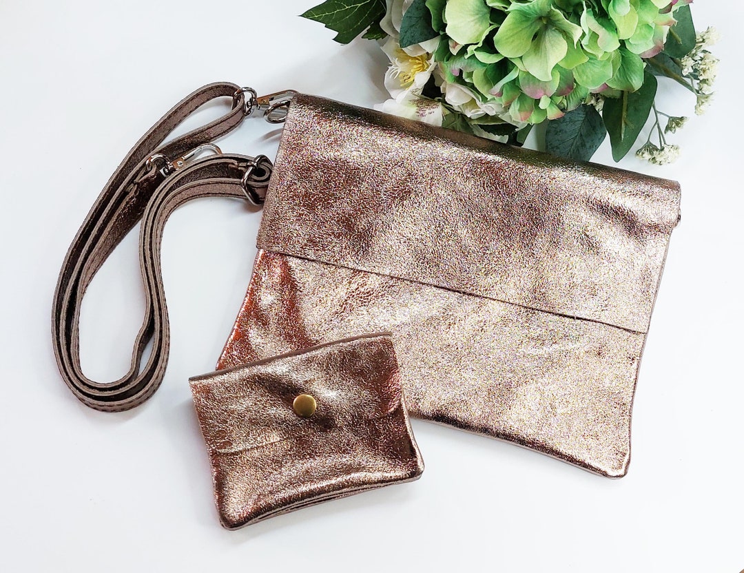 Metallic Bronze Colour Real Leather Bag, Small Purse, Bronze Cross Body ...