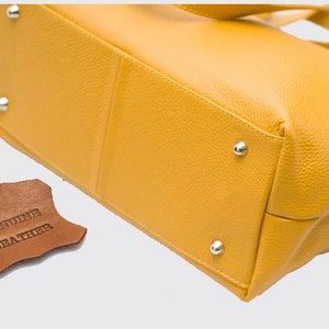 Top Zip Mustard Color Genuine Leather Shoulder Bag, Leather Handbag ...