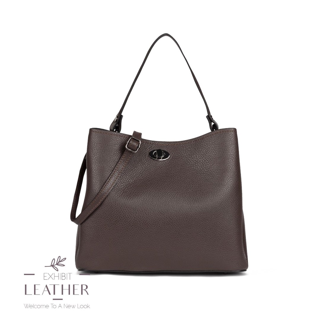 Dark Brown Leather Bucket Bag: Elegant Shoulder Purse - Etsy