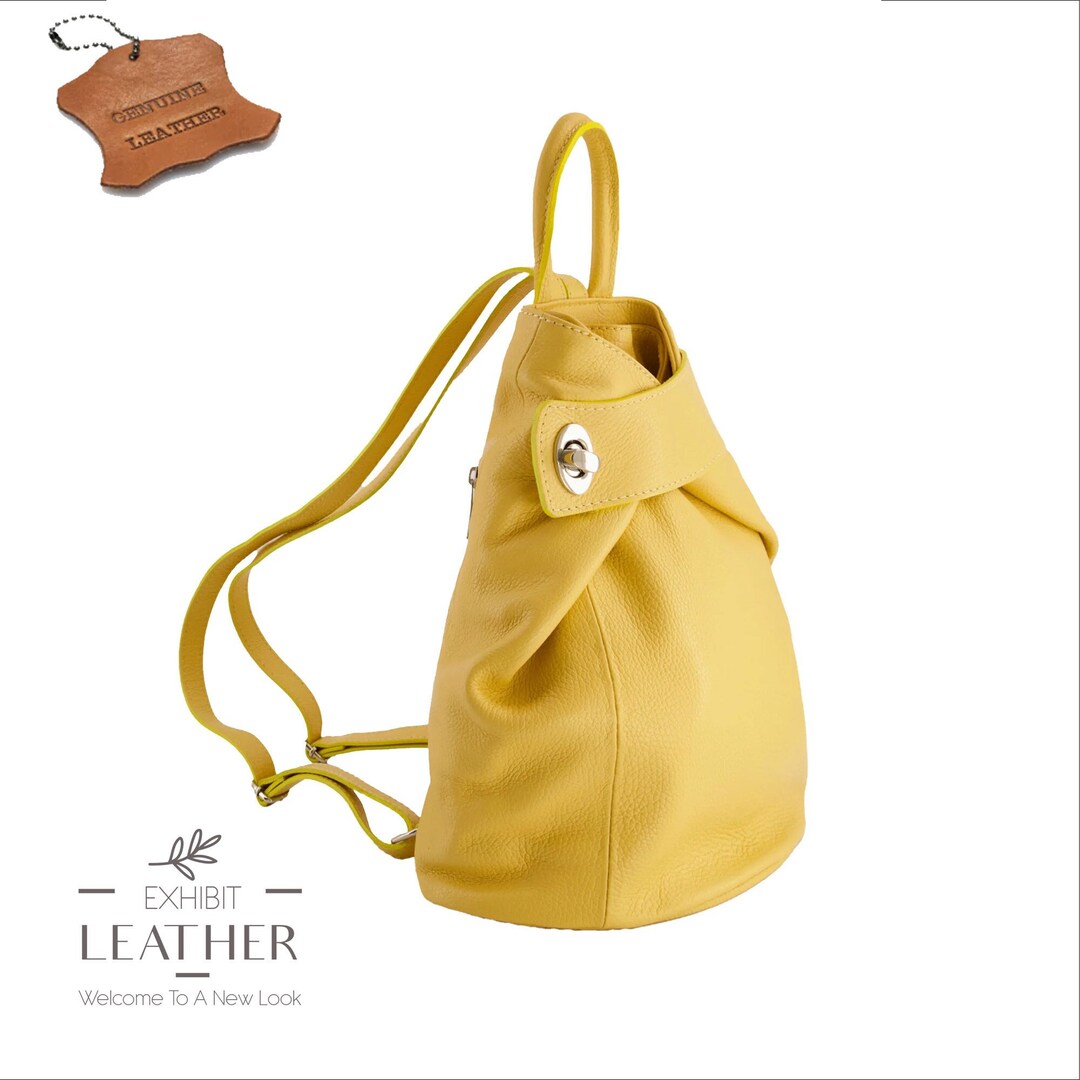 Mustard Colour Leather Backpack, Genuine Leather Top Zip Bag, Backpack ...
