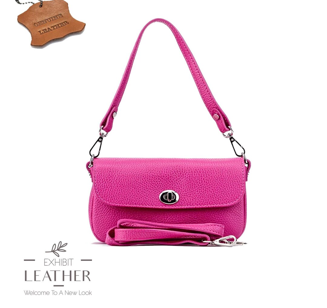 Fuchsia Leather Crossbody Bag: Genuine Leather Handbag With Zip - Etsy
