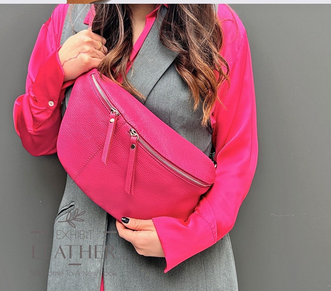 Fuchsia Medium Size Belly Bag, Crossbody XL Belly Bag, Maxi Nappa ...