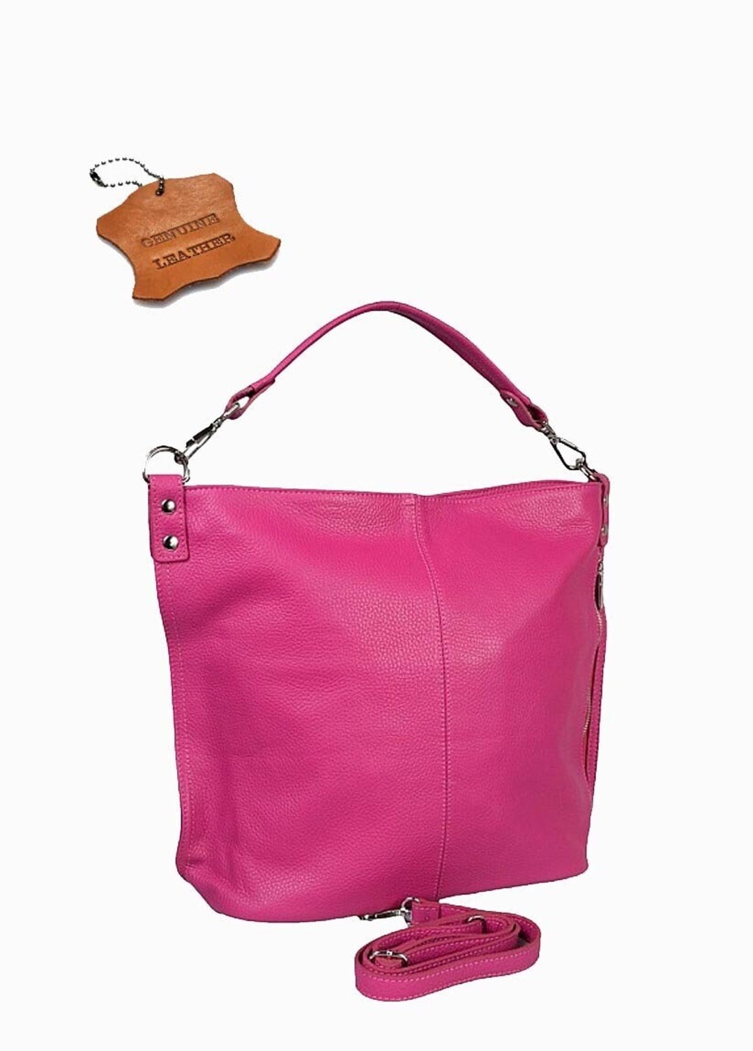 Fuchsia Leather Hobo Bag: Top Zip Shoulder Bag - Etsy