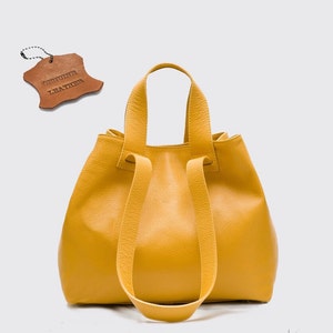 Top Zip Mustard Color Genuine Leather Shoulder Bag, Leather Handbag ...