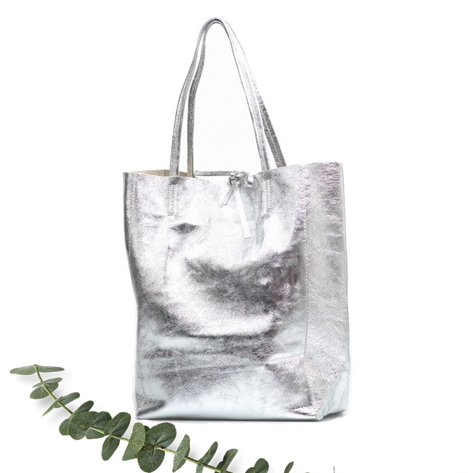Silver Bag Silver Leather Leather Bag in Silver Leather | Etsy