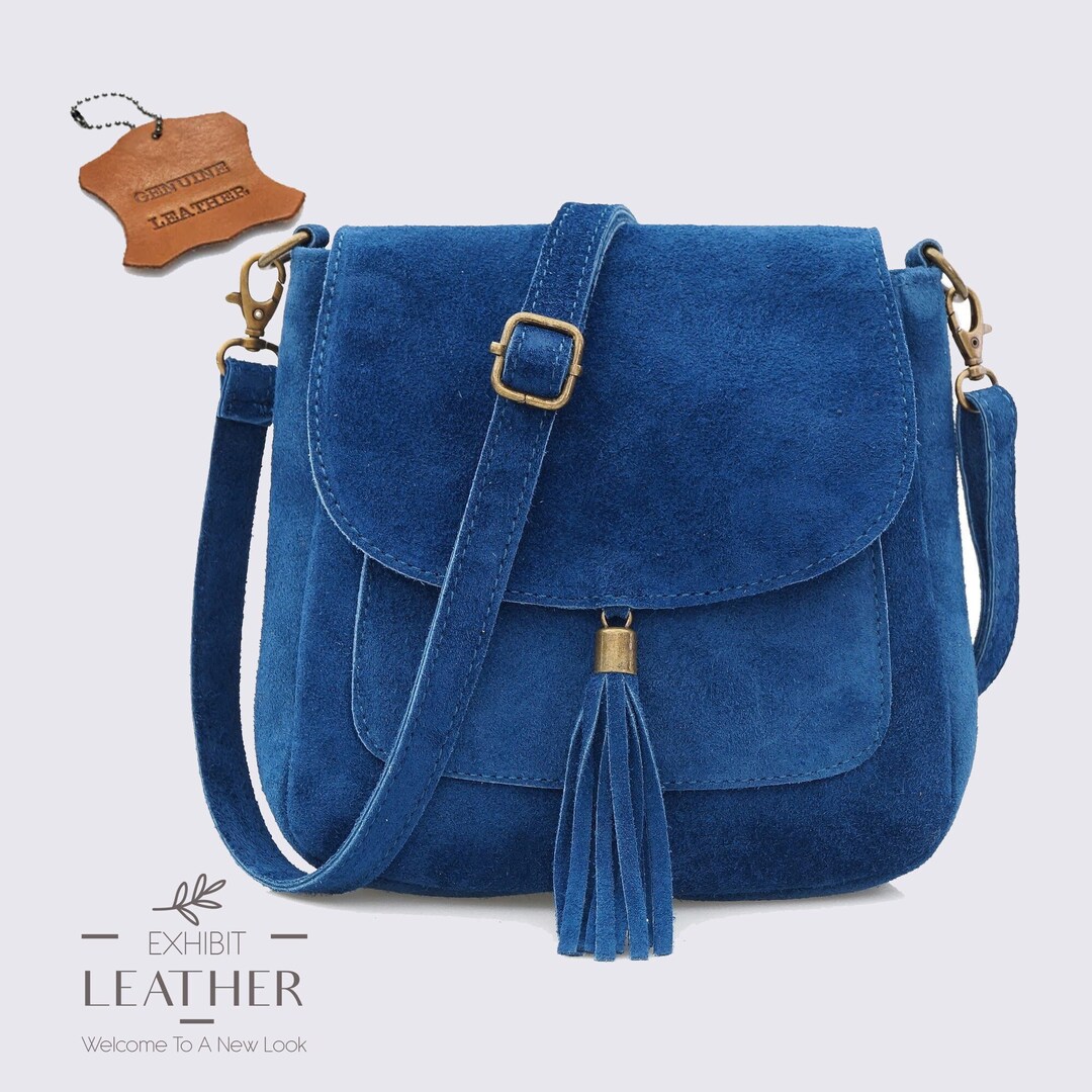 Jeans Blue Suede Real Leather Small Crossbody Bag, Genuine Leather ...