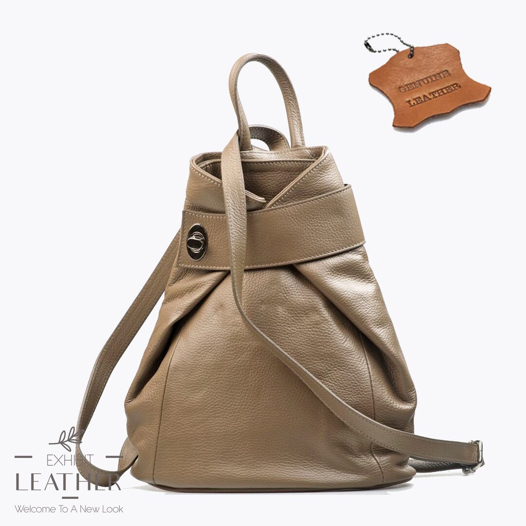 Taupe Colour Leather Backpack, Genuine Leather Backpack, Top Zip Bag ...