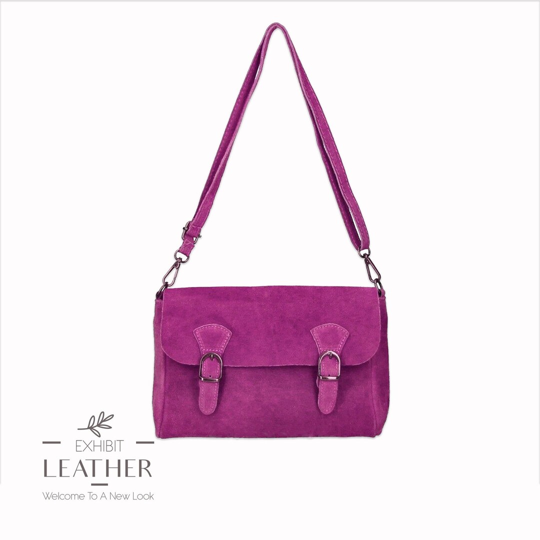 Fuchsia Suede Leather Crossbody Bag: Hot Pink Messenger - Etsy