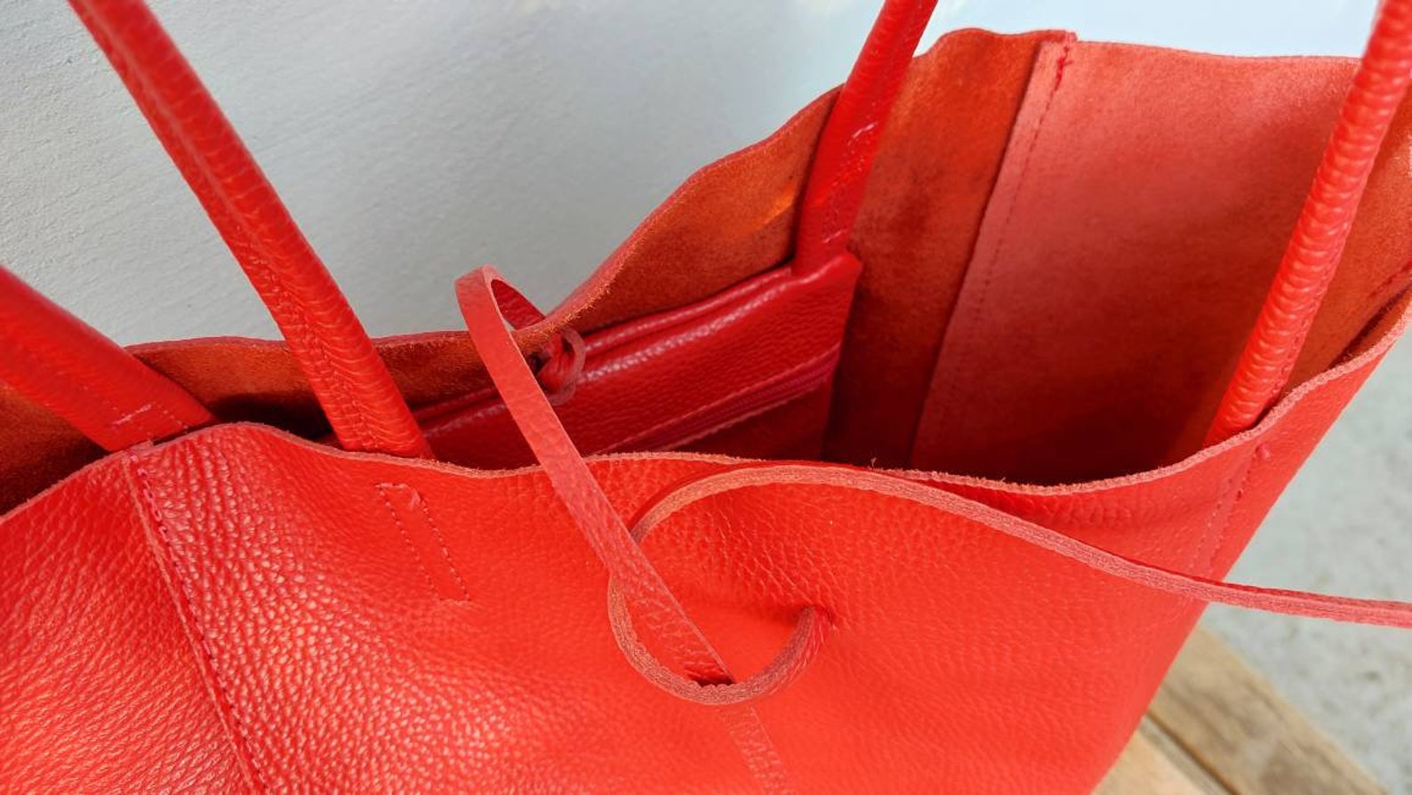 Red Tote Bag Real Leather Tote Bag in Red Leather Shopper in | Etsy
